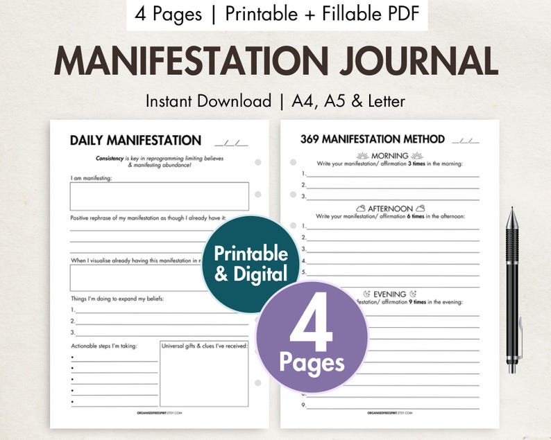 Manifestation Journal Printable Digital Daily Manifestation 369 Method ...