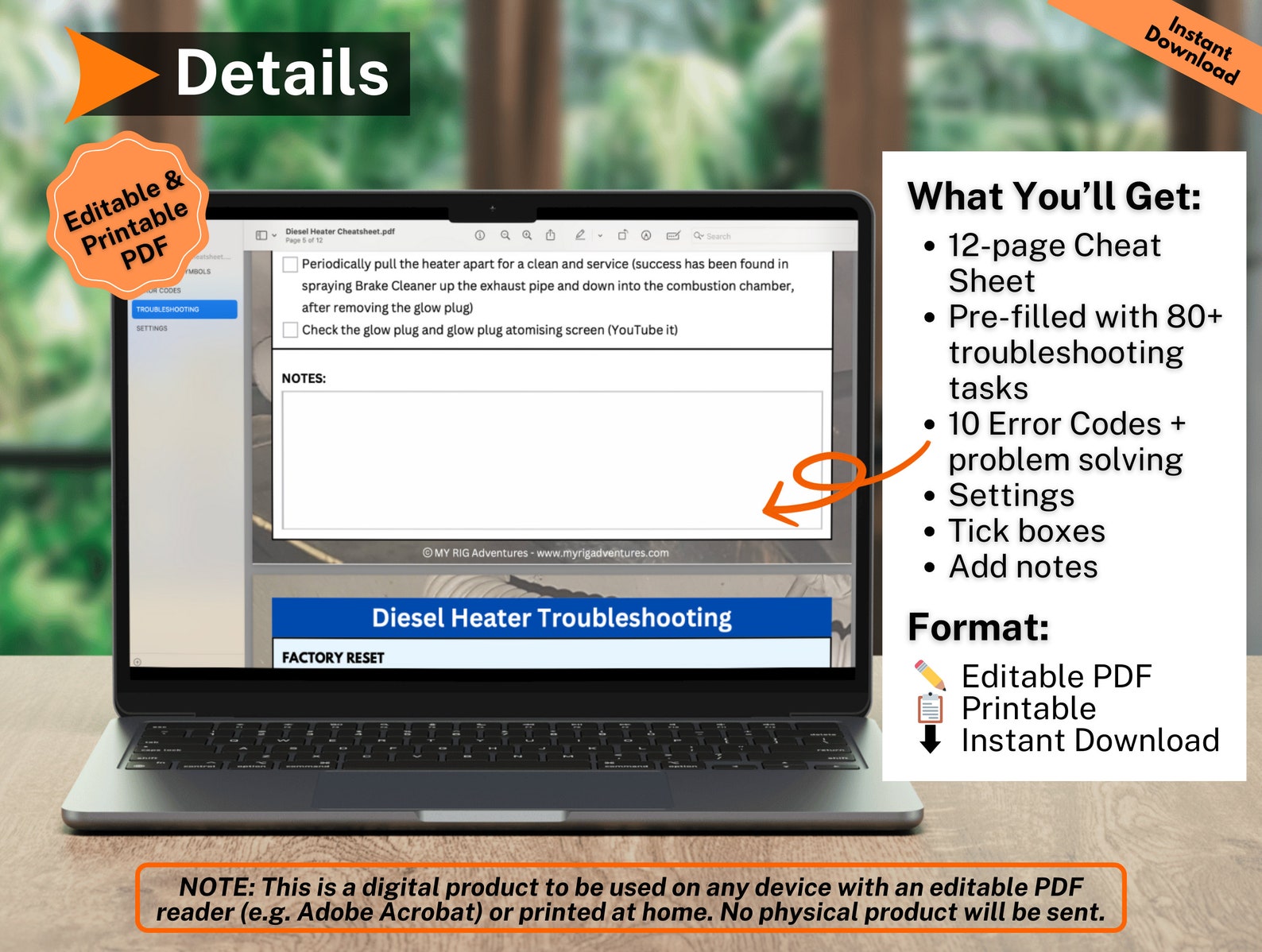 RV Diesel Heater Cheat Sheet Printable & Digital Caravan Maintenance ...