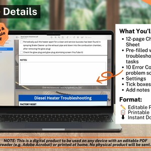 RV Diesel Heater Cheat Sheet Printable & Digital Caravan Maintenance ...