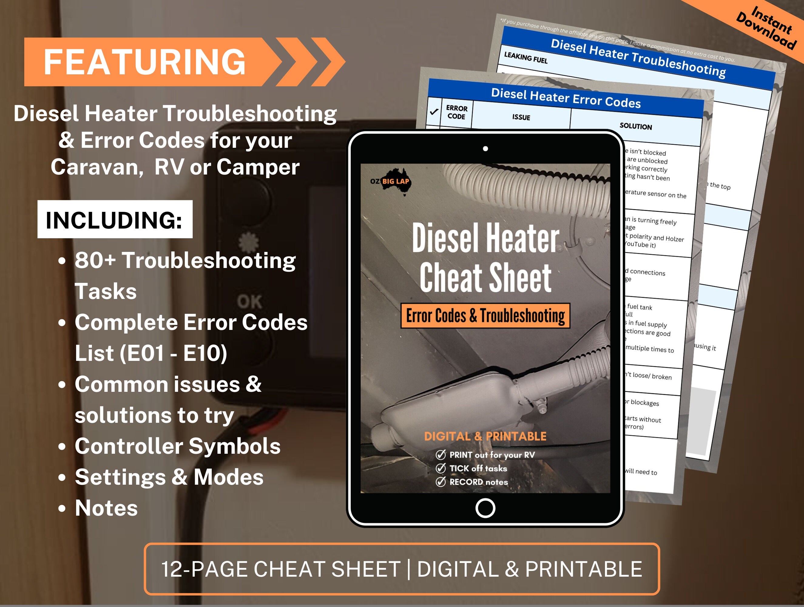 RV Diesel Heater Cheat Sheet Printable & Digital Caravan Maintenance ...