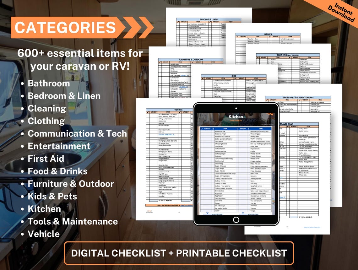 Caravan Packing List Printable Digital RV Checklist Motorhome Planner ...