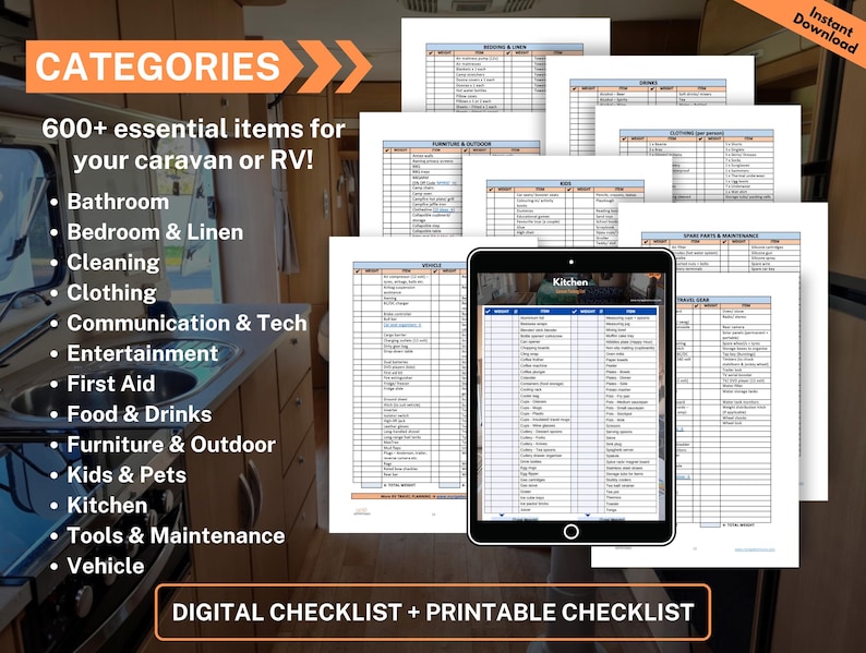 Caravan Packing List Printable Digital RV Checklist Motorhome Planner ...
