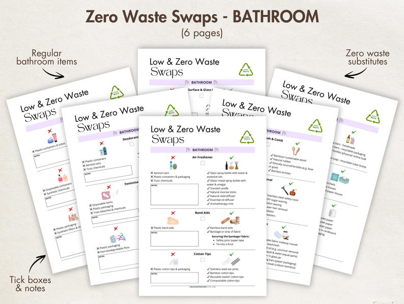 Zero Waste Swaps Checklist Printable BUNDLE Digital Sustainable Living ...