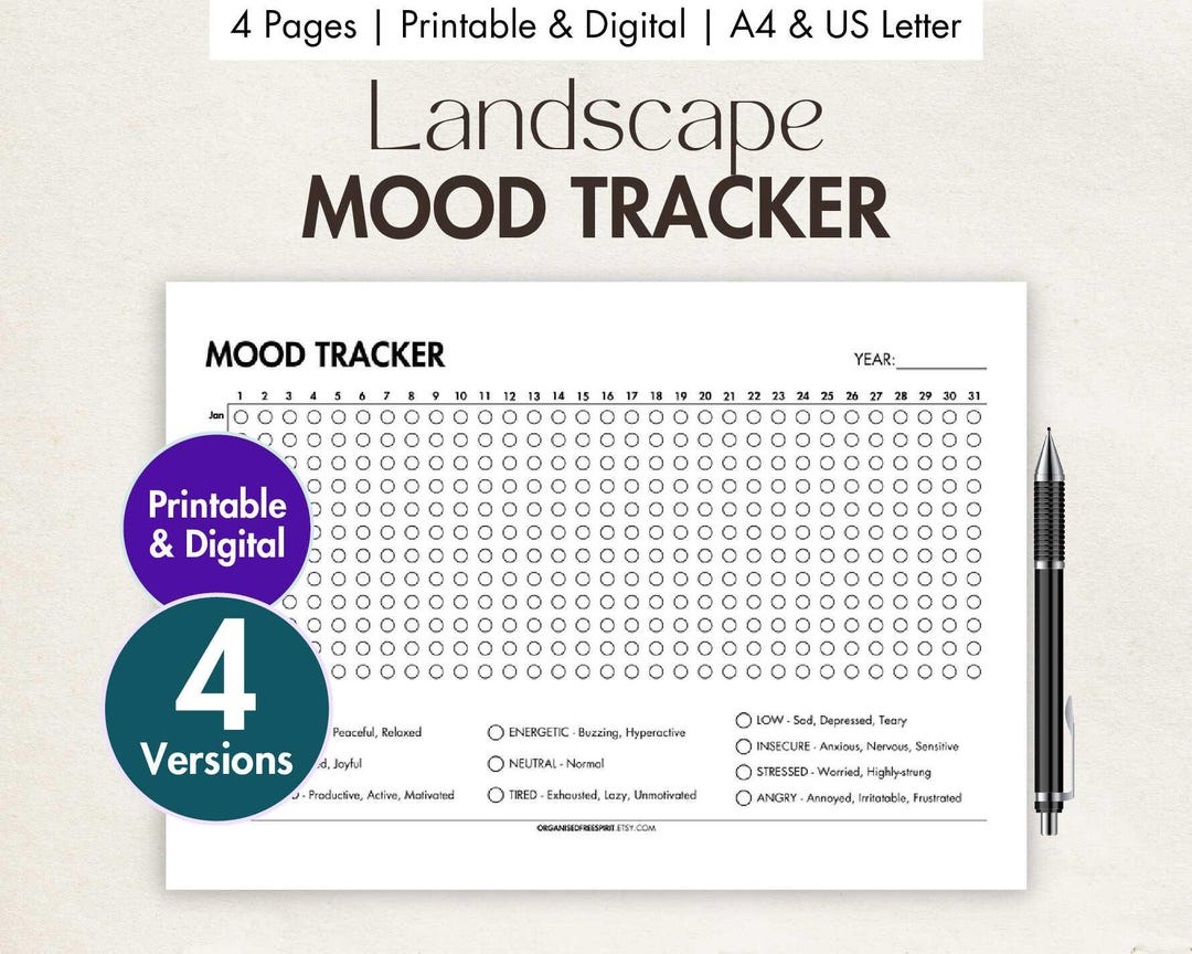 Landscape Mood Tracker Printable & Digital PDF A Year in Pixels Annual ...