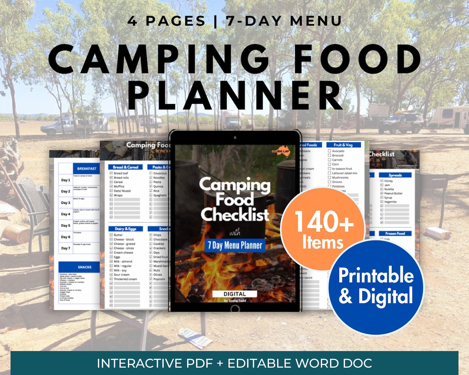 7-day Camping Menu Planner Printable Camping Food Checklist Digital RV ...