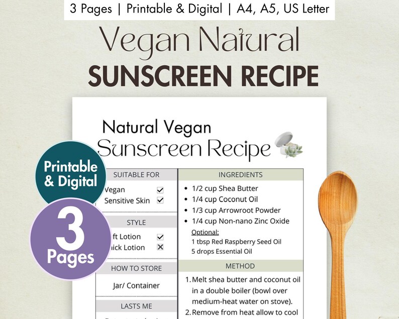 DIY Vegan Sunscreen Recipe Printable Homemade Vegan Suncream Natural ...