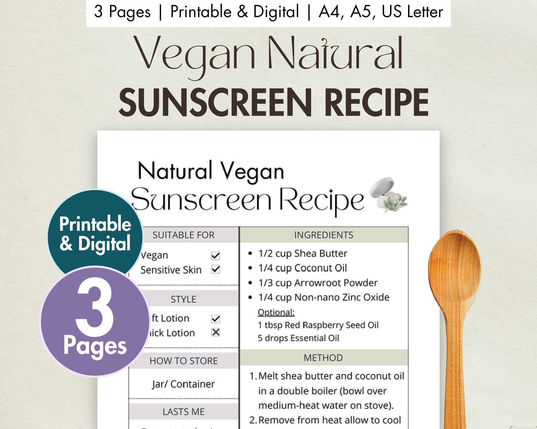 DIY Vegan Sunscreen Recipe Printable Homemade Vegan Suncream Natural ...