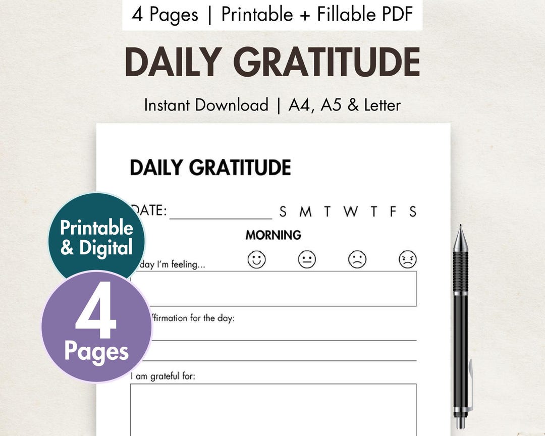 Daily Gratitude Journal Printable Digital Minimalist Gratitude Journal ...