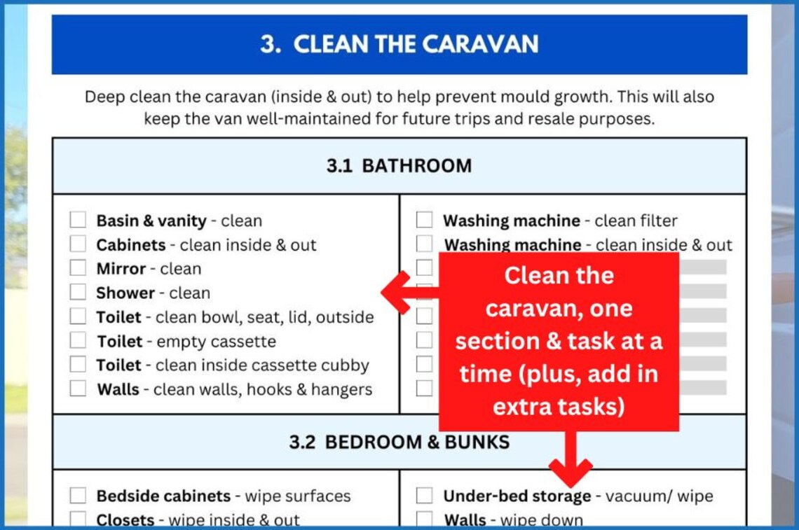 Caravan Storage Checklist Digital RV Storage List Motorhome Maintenance ...