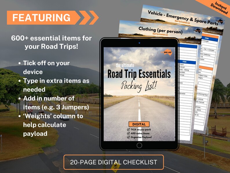 Road Trip Packing Checklist Digital Travel Packing Checklist Camping ...