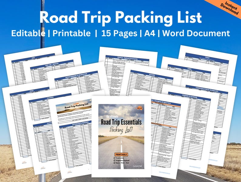 Road Trip Packing List Printable Travel Packing Checklist Camping ...