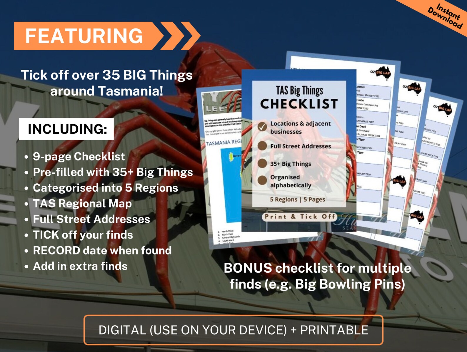 TAS Big Things Checklist Printable & Digital Tasmania Iconic Roadside ...