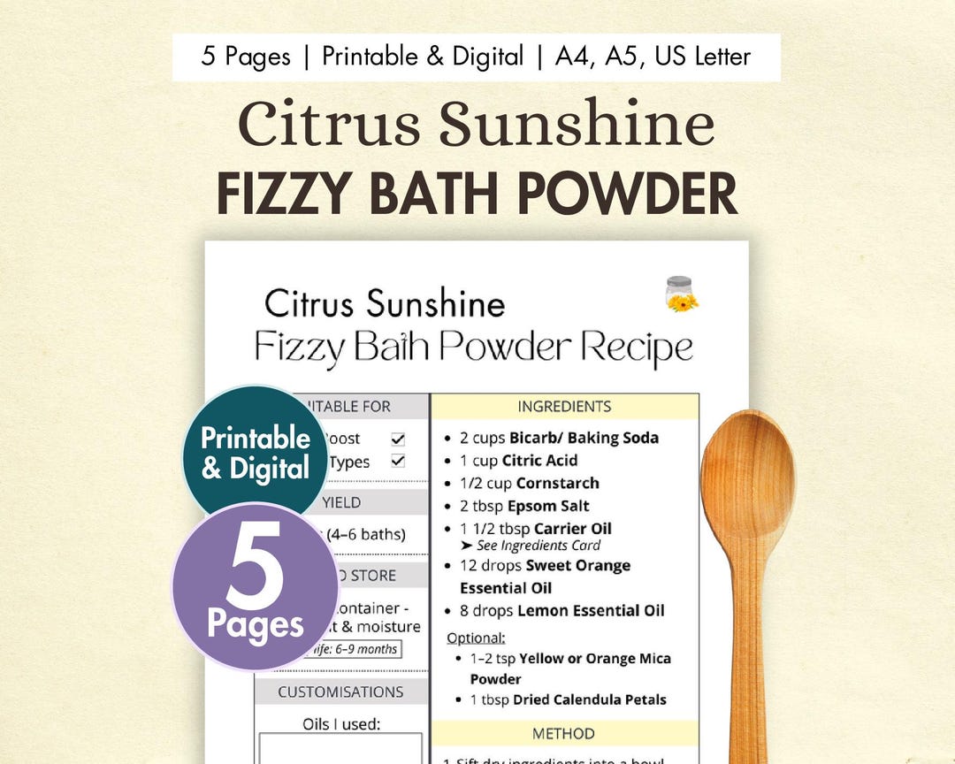 DIY Citrus Sunshine Fizzy Bath Powder Recipe Printable | Digital ...