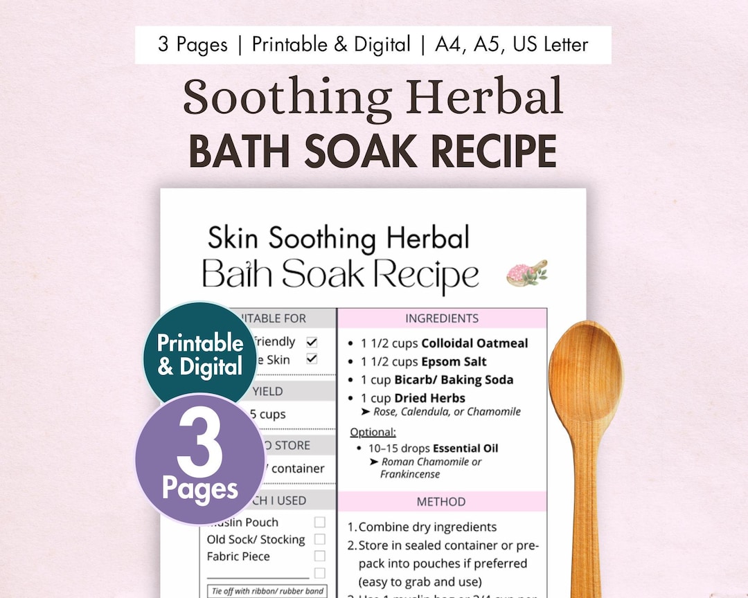 DIY Skin Soothing Herbal Bath Soak Recipe Printable Digital | Oatmeal ...