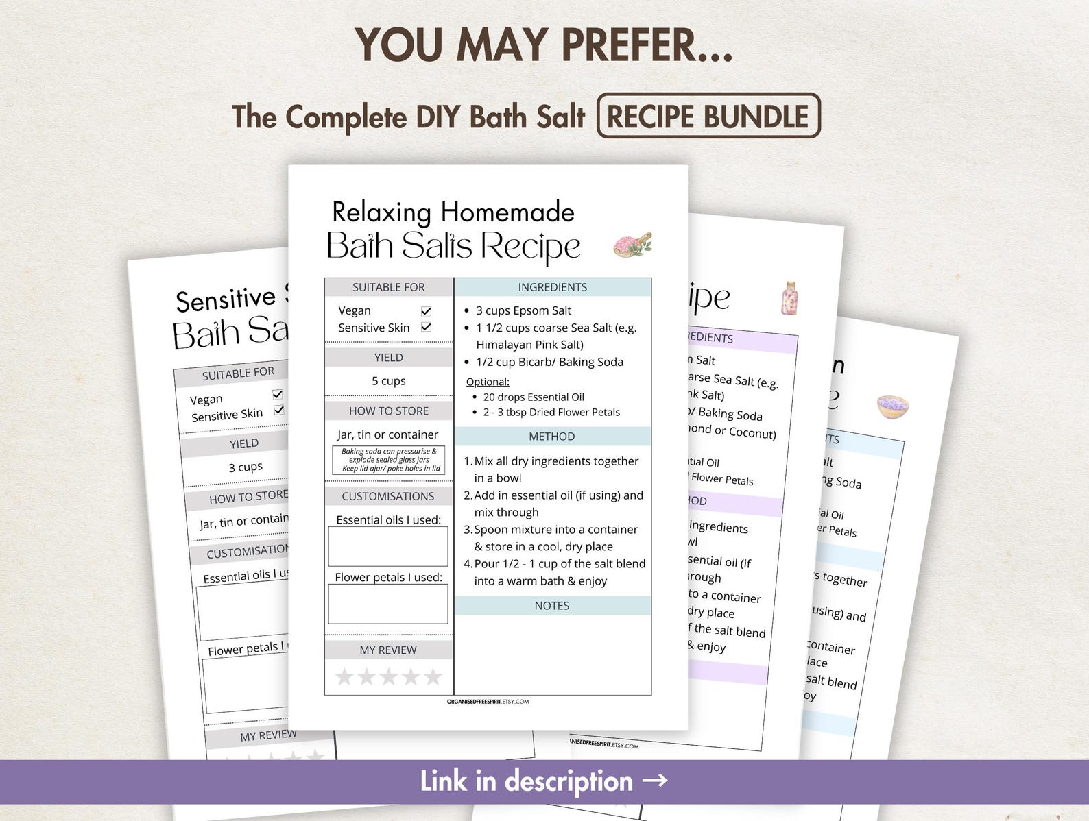 DIY Bath Salts Recipe Card Printable Digital Bath Salts Planner ...