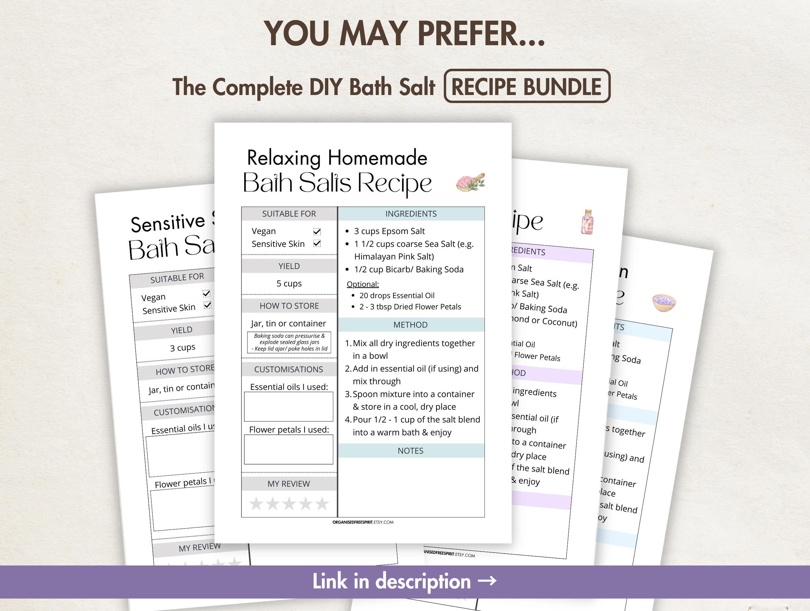 DIY Bath Salts Recipe Card Printable Digital Bath Salts Planner ...