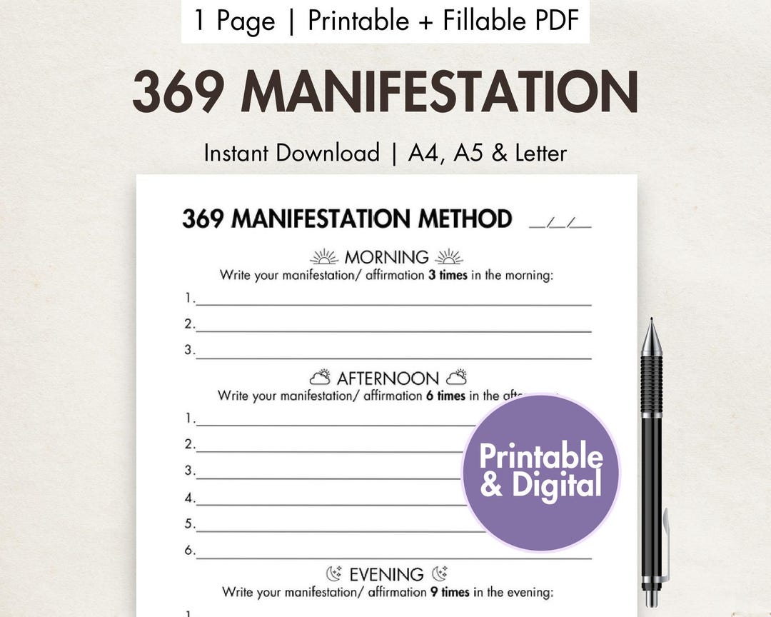 369 Manifestation Journal Printable Digital 369 Method Printable Law of ...