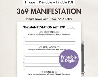 369 Manifestation Method Printable 369 Manifestation Template Law of ...