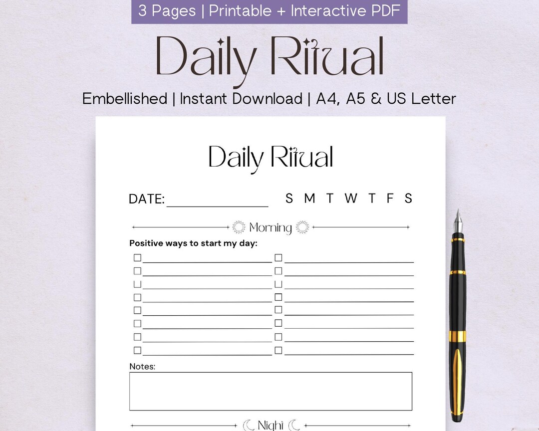 Daily Ritual Journal Printable & Digital, Habits Tracker, Routine ...
