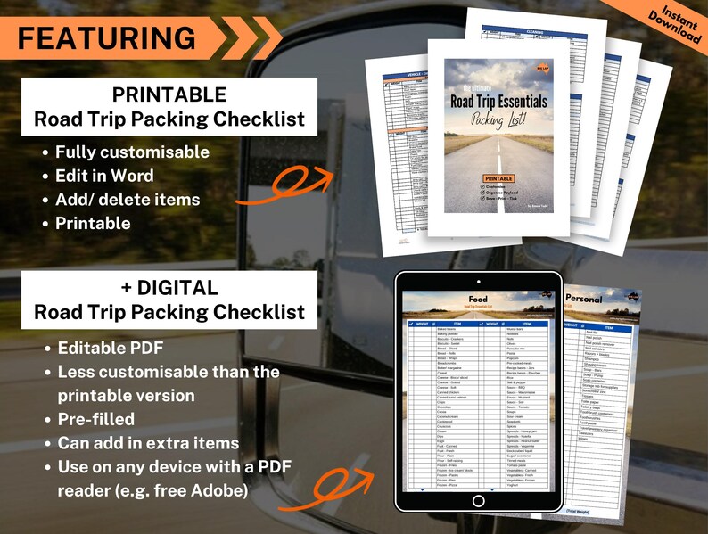 Road Trip Packing List Printable Digital Road Trip Checklist Camping ...