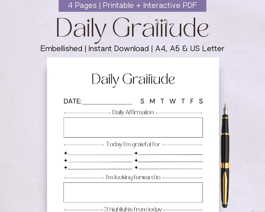 Daily Gratitude Journal Printable Digital PDF, Appreciation Pages ...