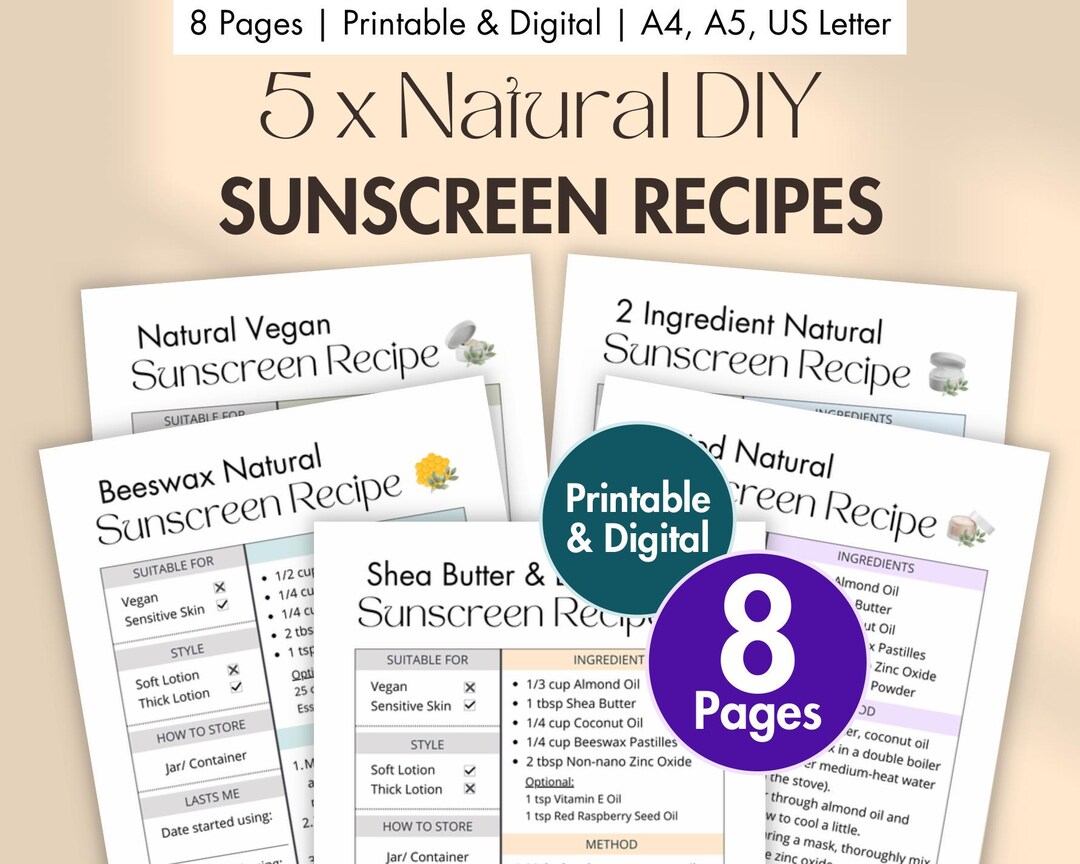 DIY Sunscreen Recipe Printable BUNDLE Homemade Vegan Suncream Natural ...