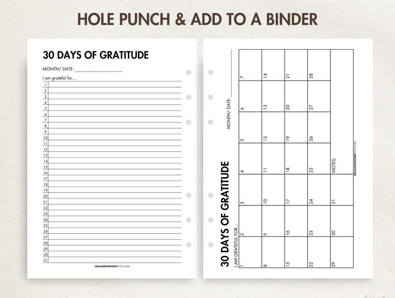 30 Days of Gratitude Journal, Printable Digital PDF, Monthly Gratitude ...