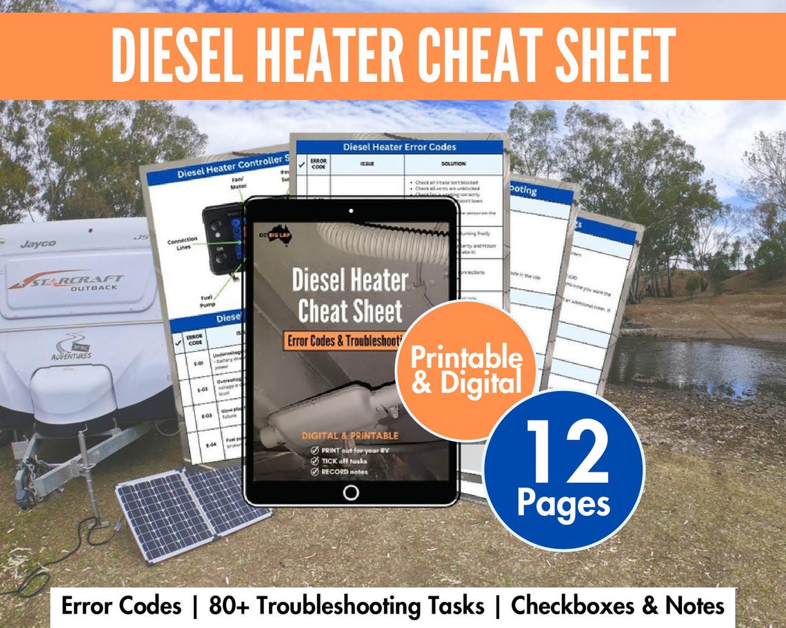 RV Diesel Heater Cheat Sheet Printable & Digital Caravan Maintenance ...