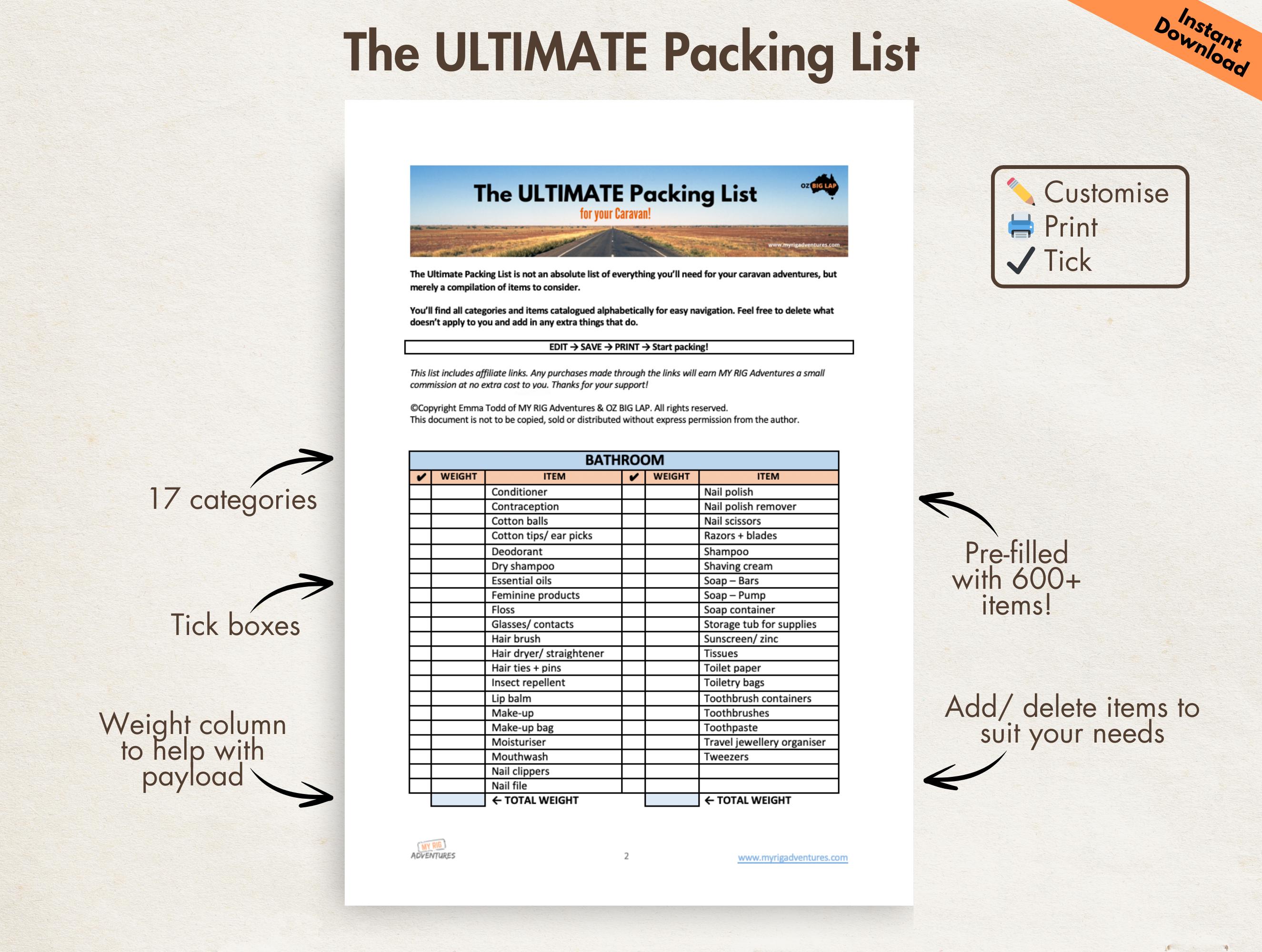 Caravan Packing List Printable Digital RV Checklist Motorhome Planner ...