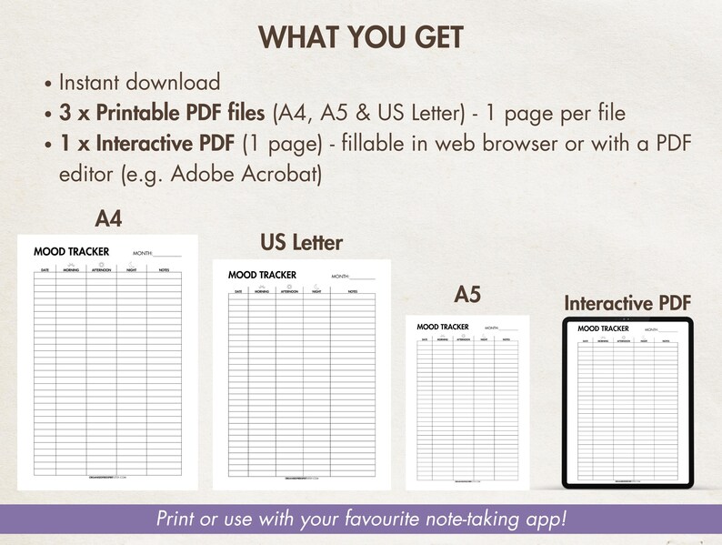 Basic Mood Tracker Printable & Digital PDF Simple Daily Mood Journal ...