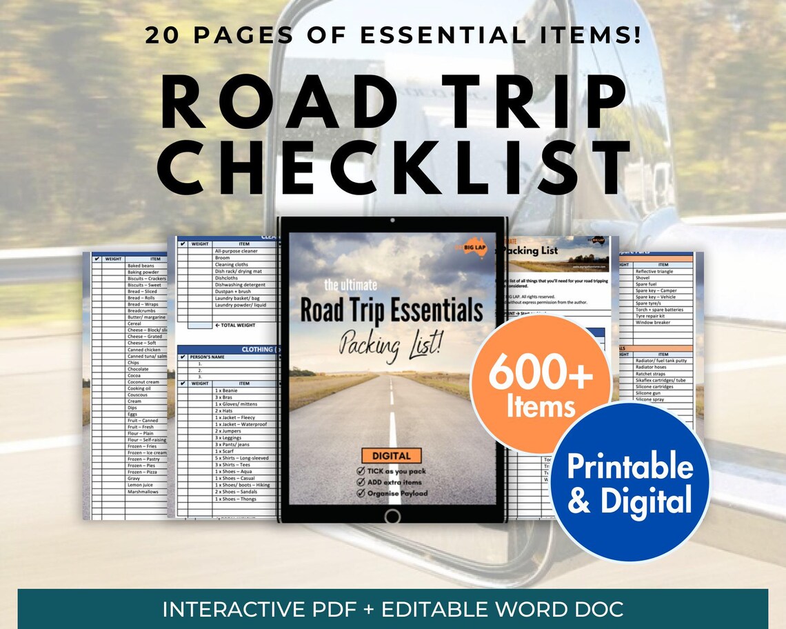Road Trip Packing List Printable Digital Road Trip Checklist Camping ...