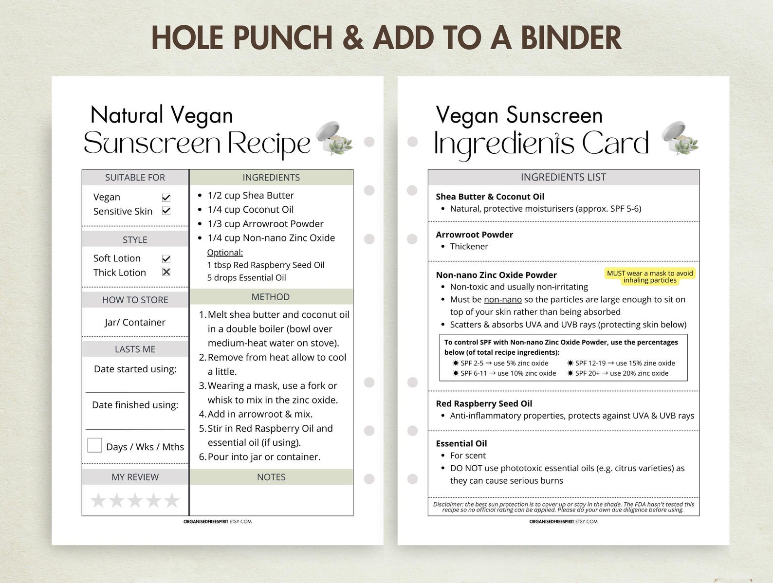DIY Vegan Sunscreen Recipe Printable Homemade Vegan Suncream Natural ...