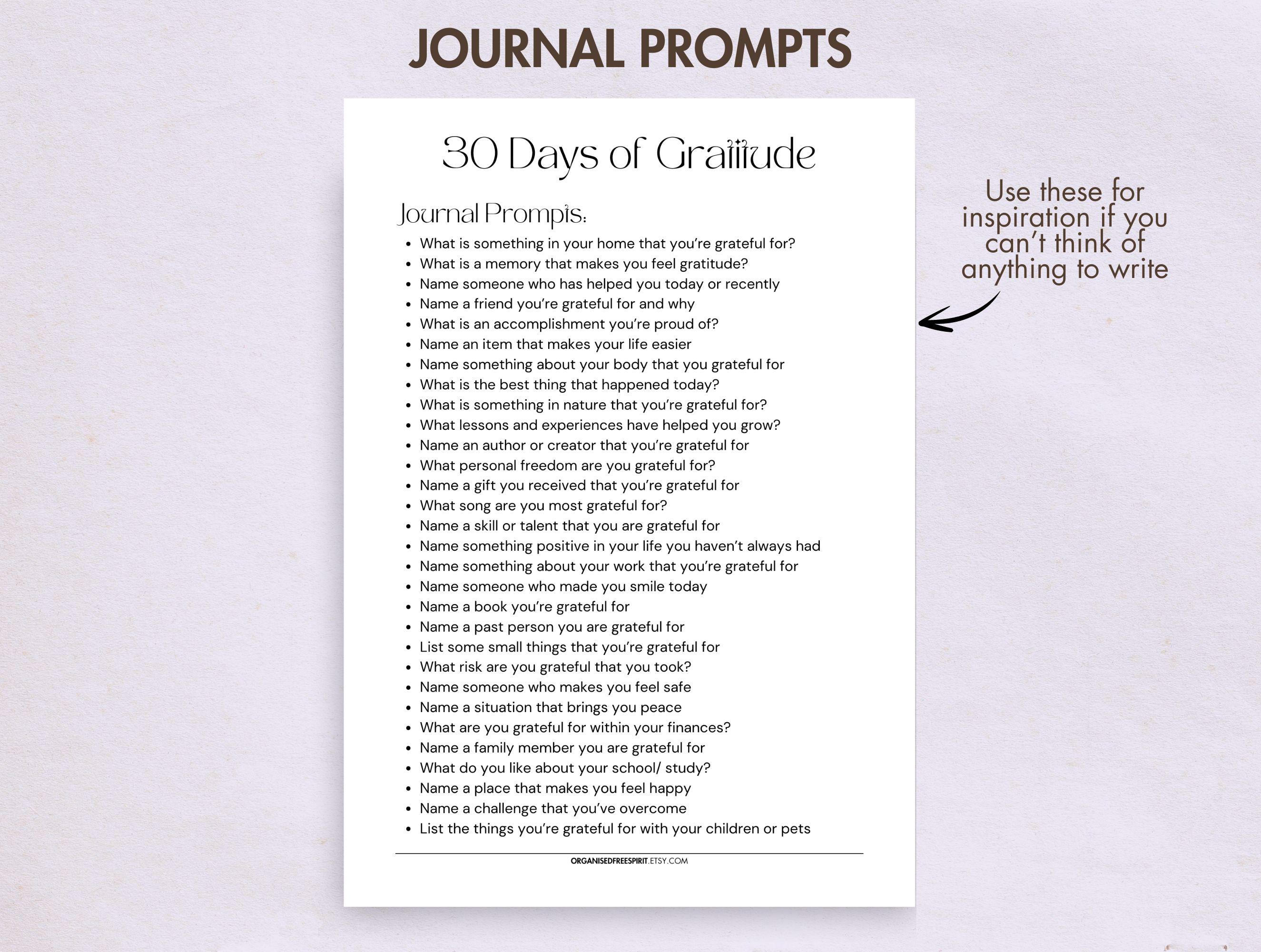 30 Days of Gratitude Journal Printable Digital Monthly Gratitude ...