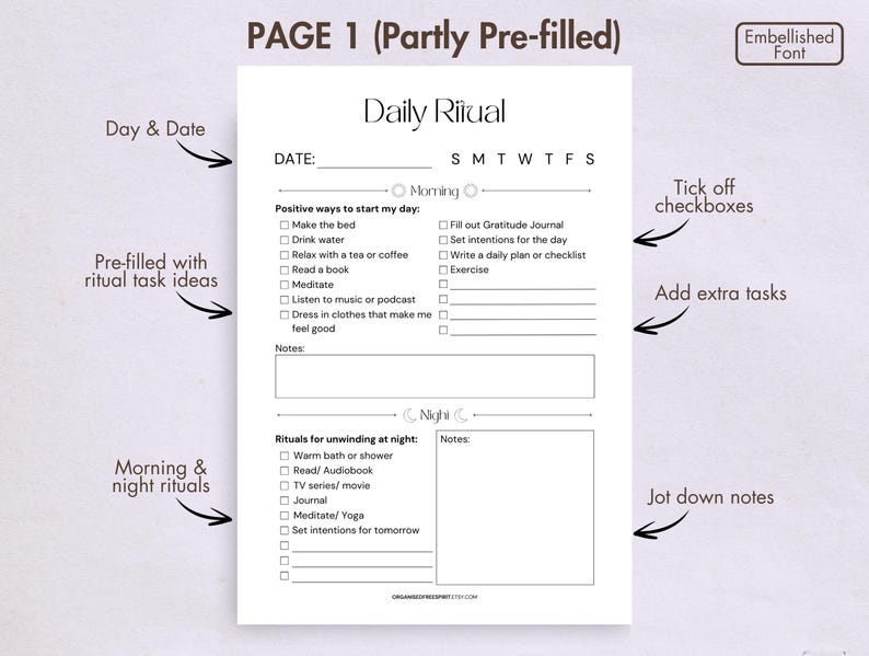 Daily Ritual Journal Printable Digital Daily Habits Tracker Morning ...