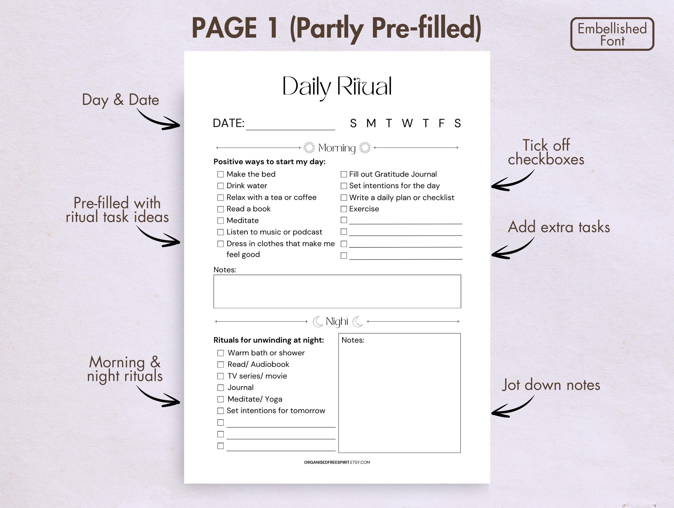 Daily Ritual Journal Printable Digital Daily Habits Tracker Morning ...