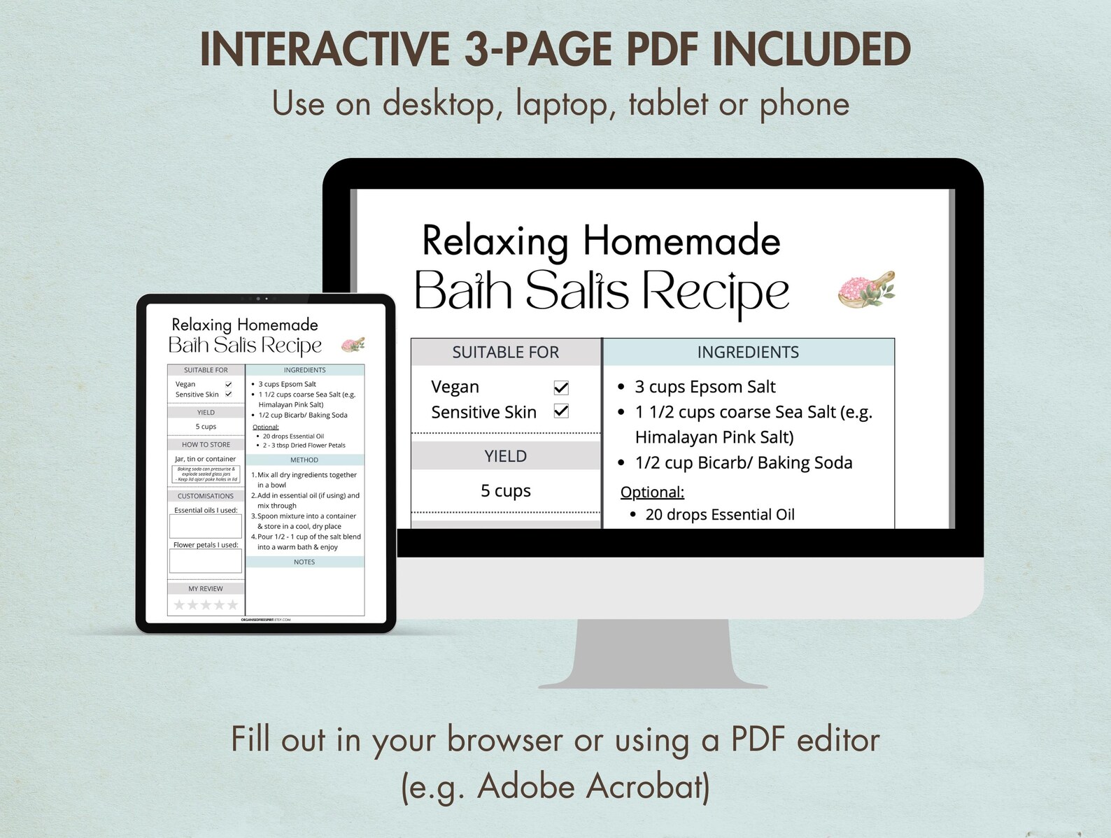 DIY Bath Salts Recipe Card Printable Digital Bath Salts Planner ...