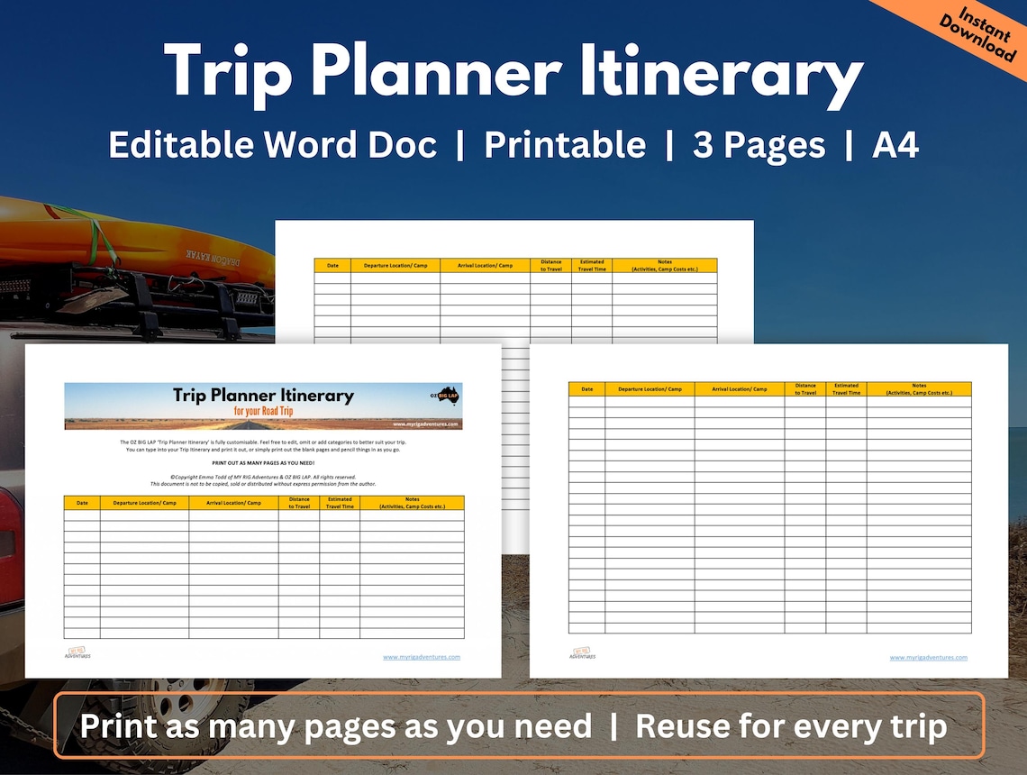 Travel Itinerary Planner Printable Road Trip Planning Travel Planner ...