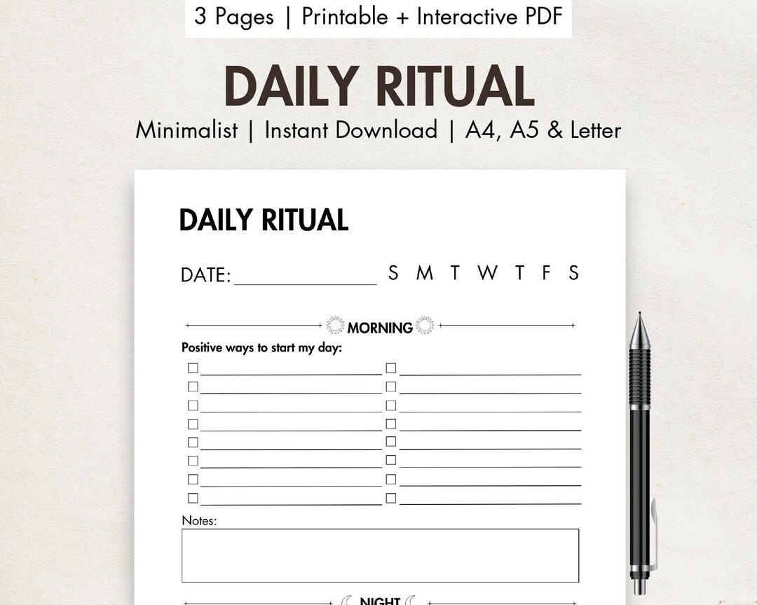 Daily Ritual Journal Printable & Digital, Habits Tracker, Routine ...