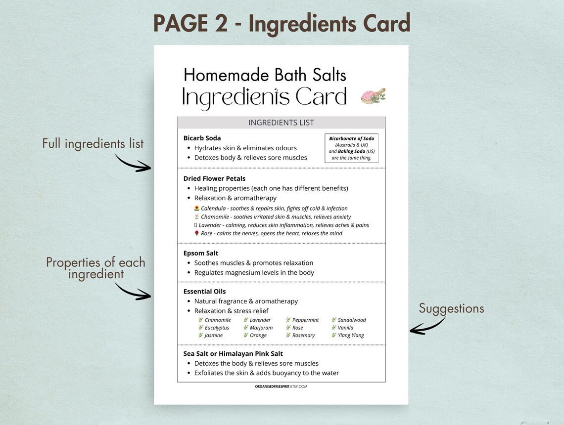 DIY Bath Salts Recipe Card Printable Digital Bath Salts Planner ...