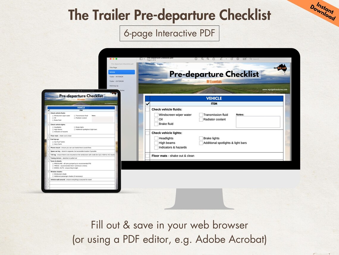 Caravan Pre-departure Checklist Printable Digital Caravan Towing ...