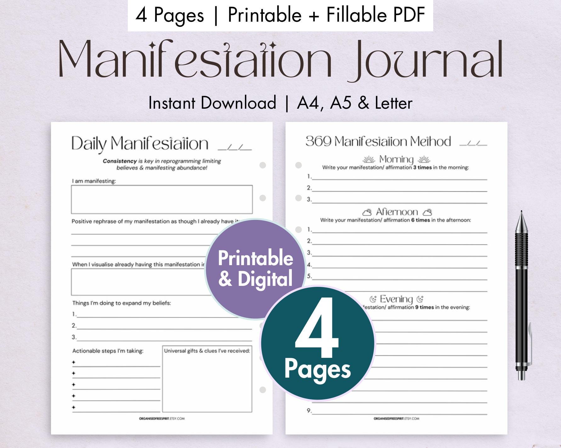 Manifestation Journal Printable Digital Daily Manifestation Journal 369 ...