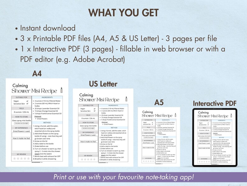 DIY Calming Shower Mist Recipe Printable | Digital Homemade Shower ...