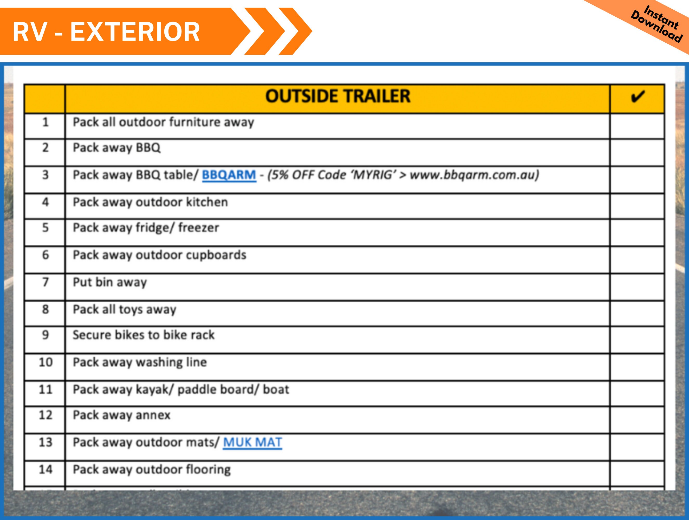 Caravan Pack Down Checklist Printable RV Pre-travel Planner Motorhome ...