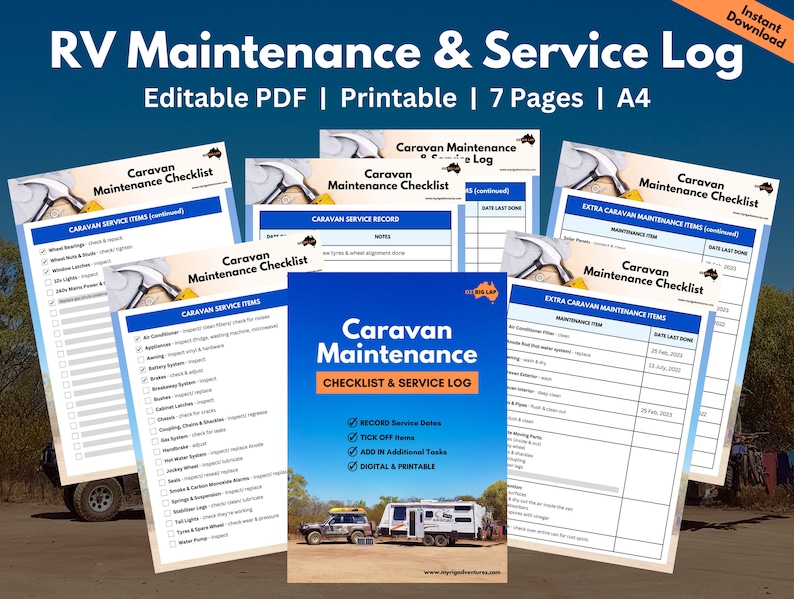 Caravan Maintenance & Service Log Printable Digital RV Maintenance ...