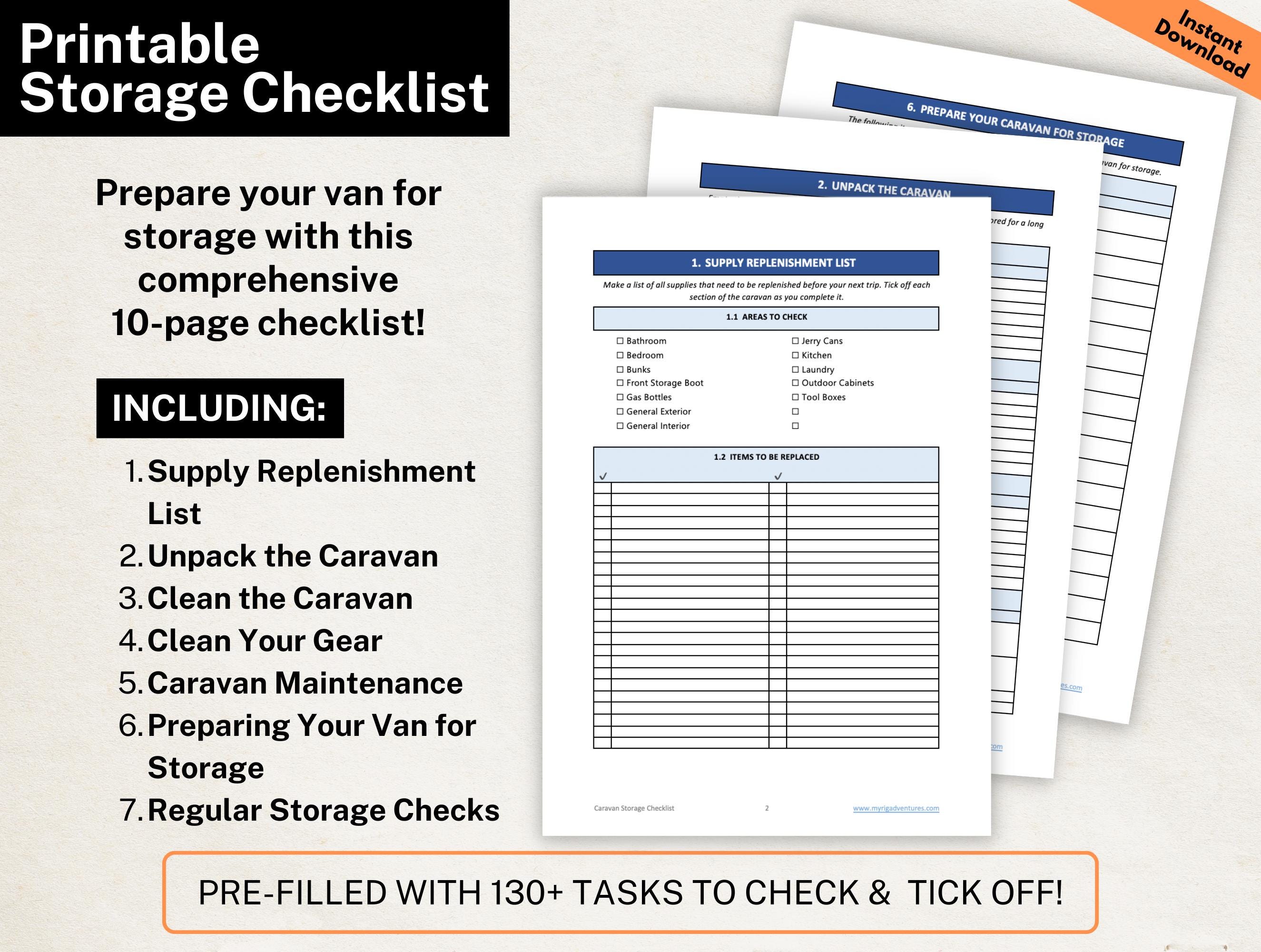 Caravan Storage Checklist Printable & Digital RV Storage List Motorhome ...