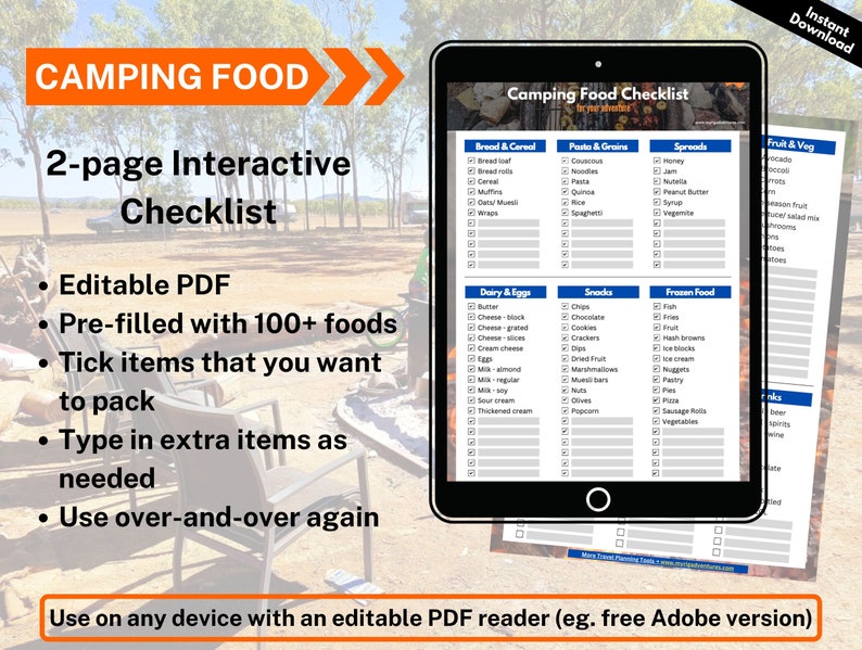 Camping Meal Planner Camping Food Checklist Digital RV Food Checklist ...