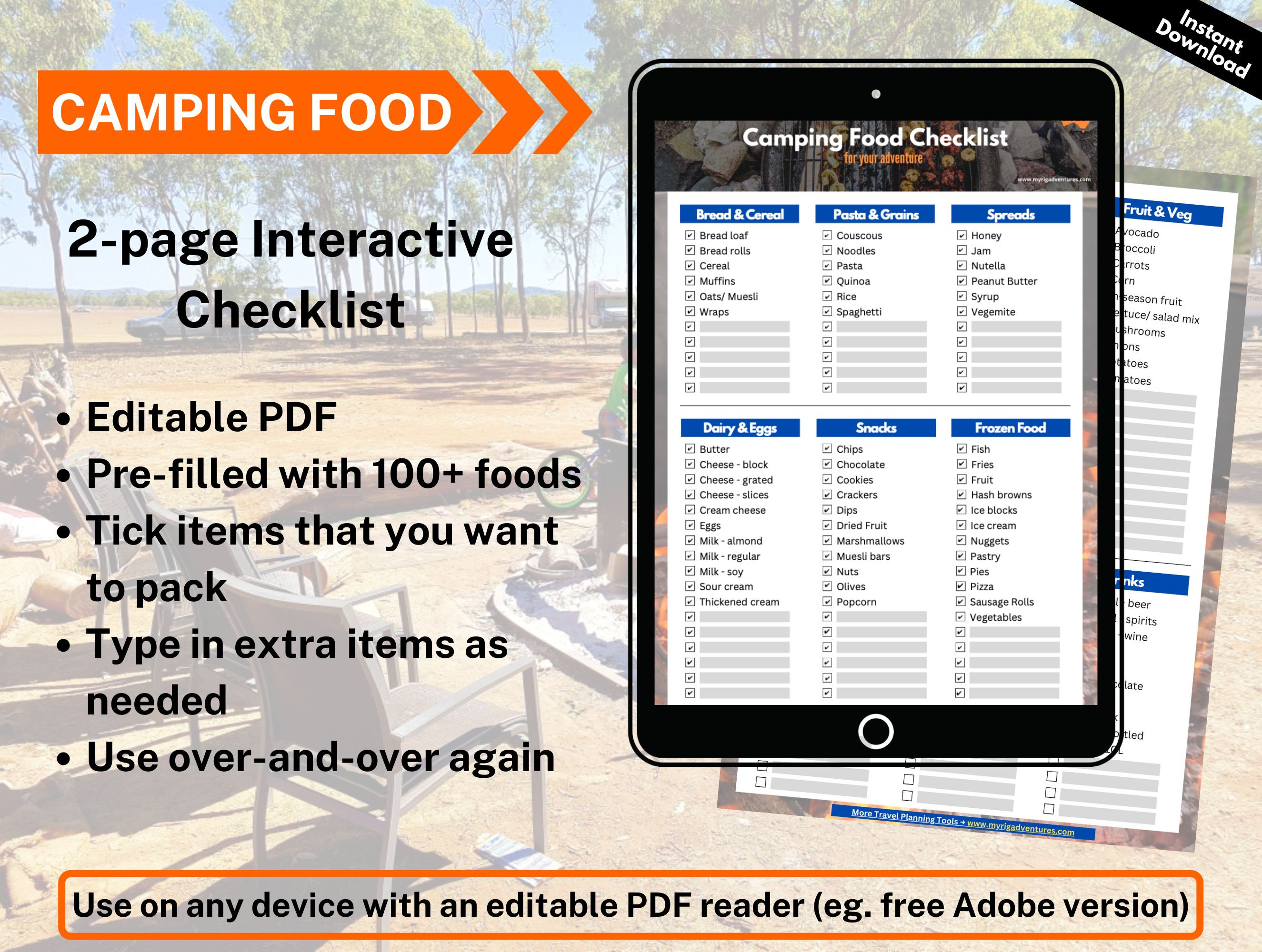 Camping Meal Planner Camping Food Checklist Digital RV Food Checklist ...