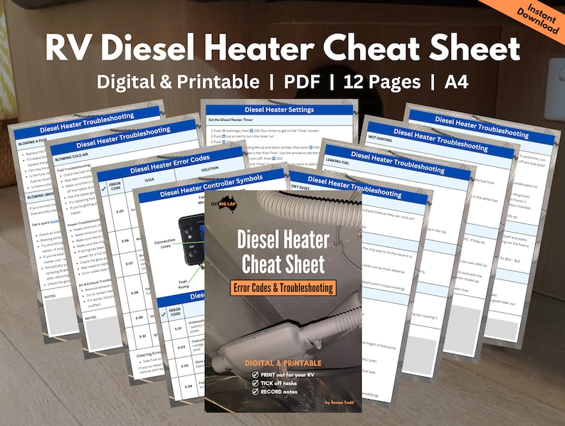 RV Diesel Heater Cheat Sheet Printable & Digital Caravan Maintenance ...