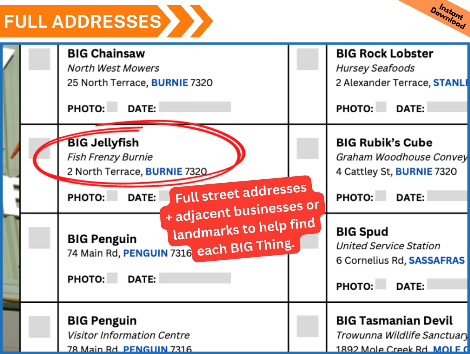 TAS Big Things Checklist Printable & Digital Tasmania Iconic Roadside ...