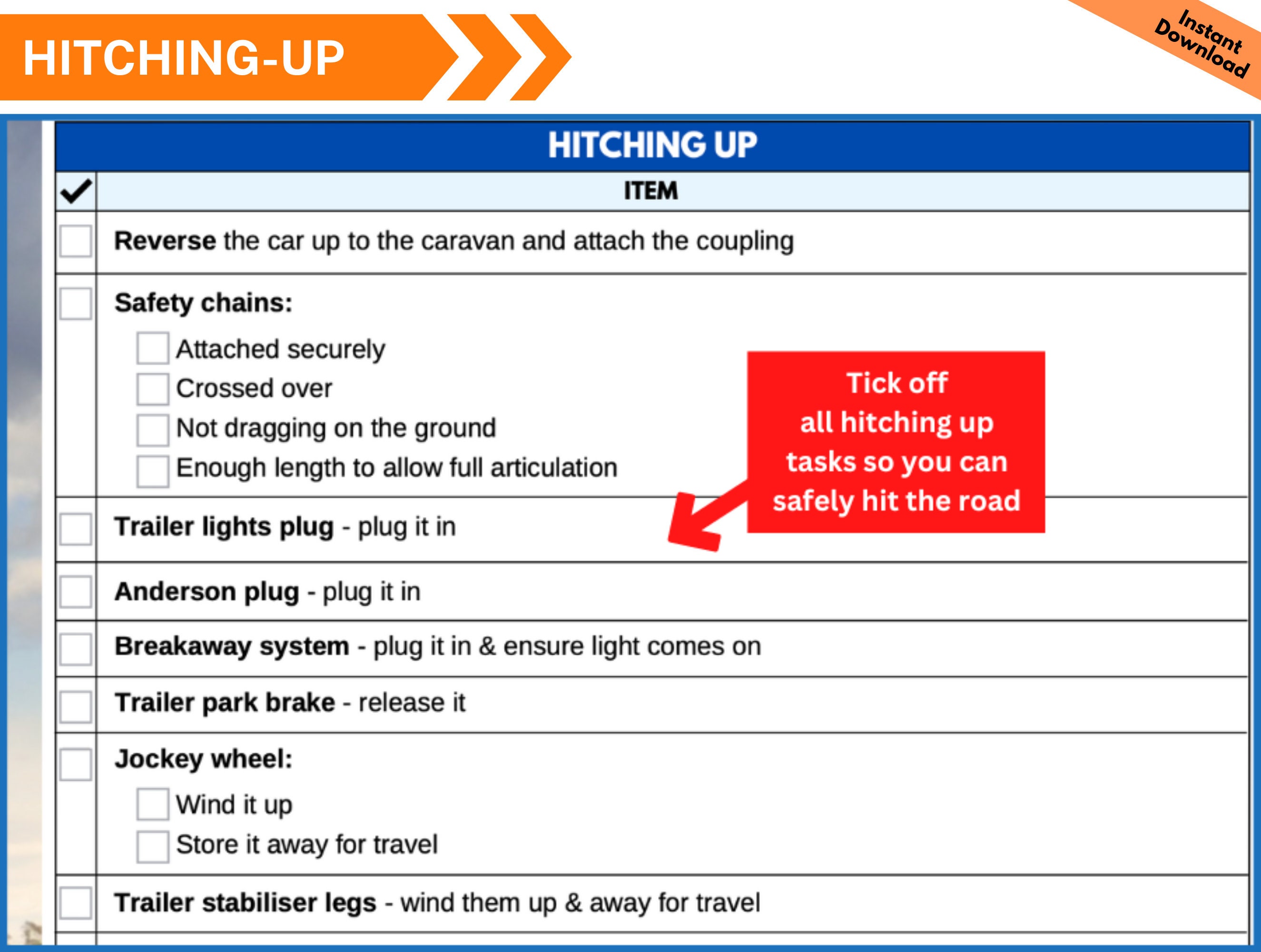 Caravan Pre-departure Checklist Printable Digital Caravan Towing ...